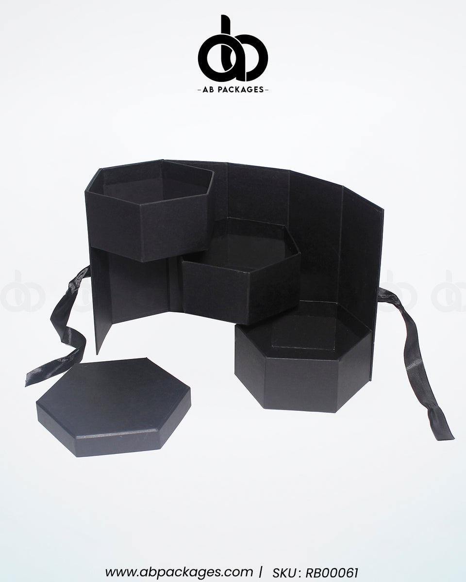 Black Hexagon 3 Tiers Triple Layer Flower Box – AB PACKAGES
